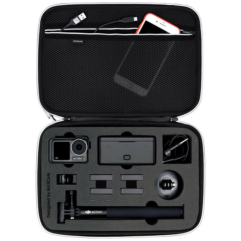 MAXCAM Suitable for DJI Action Cameras Osmo Action 5/4 All-In Storage Case, Protective Box, Portable Accessories, Travel Large Bag, Hard Shell, Shockproof, Pressure-Resistant, Splash-Proof