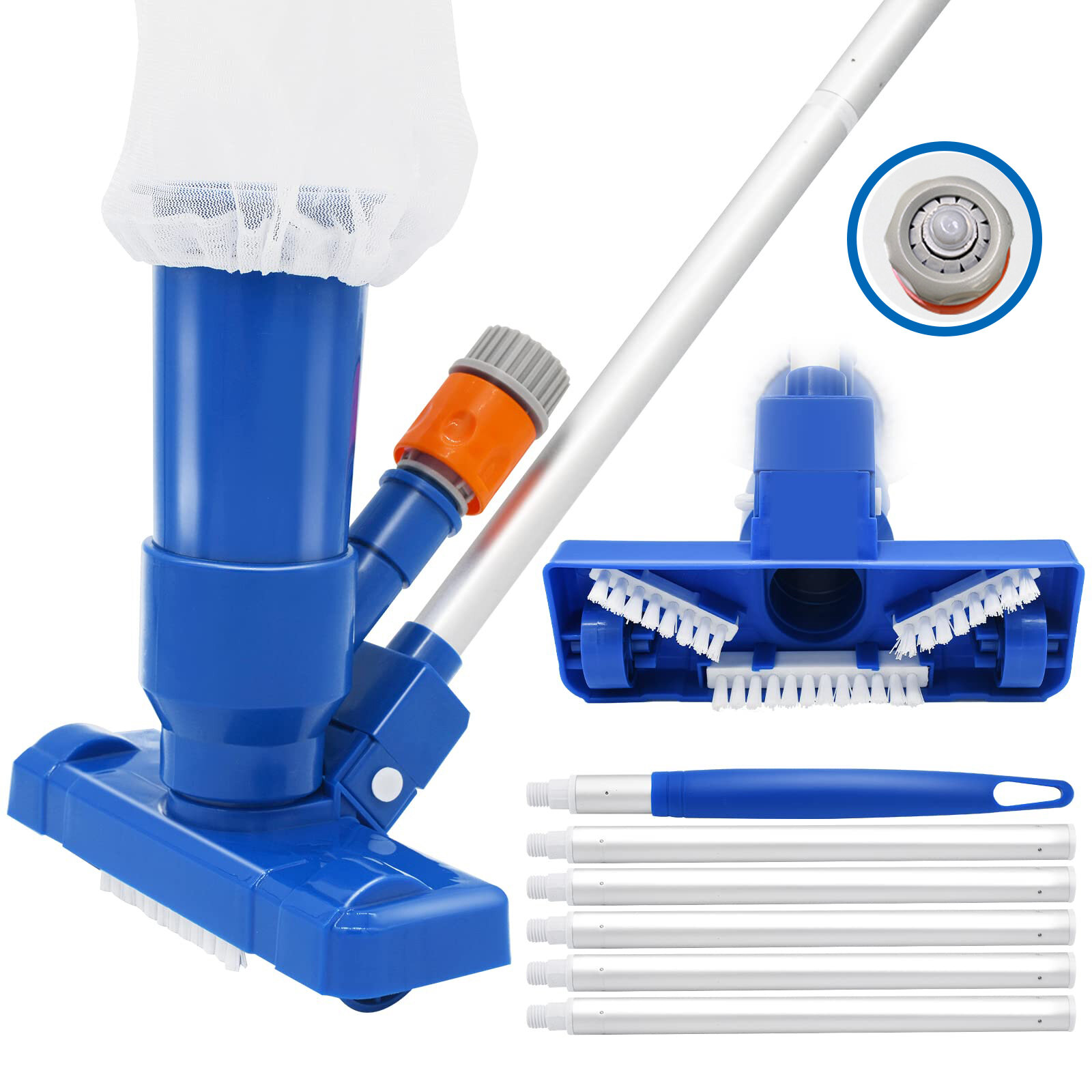 Портативный Пылесос Для Бассейна: 48-Дюймовая Телескопическая Штанга С Мешком Для Сбора - Эффективная Очистка Листьев И Мусора Без Электричества, Идеальный Для Надземных Бассейнов, Спа И Прудов