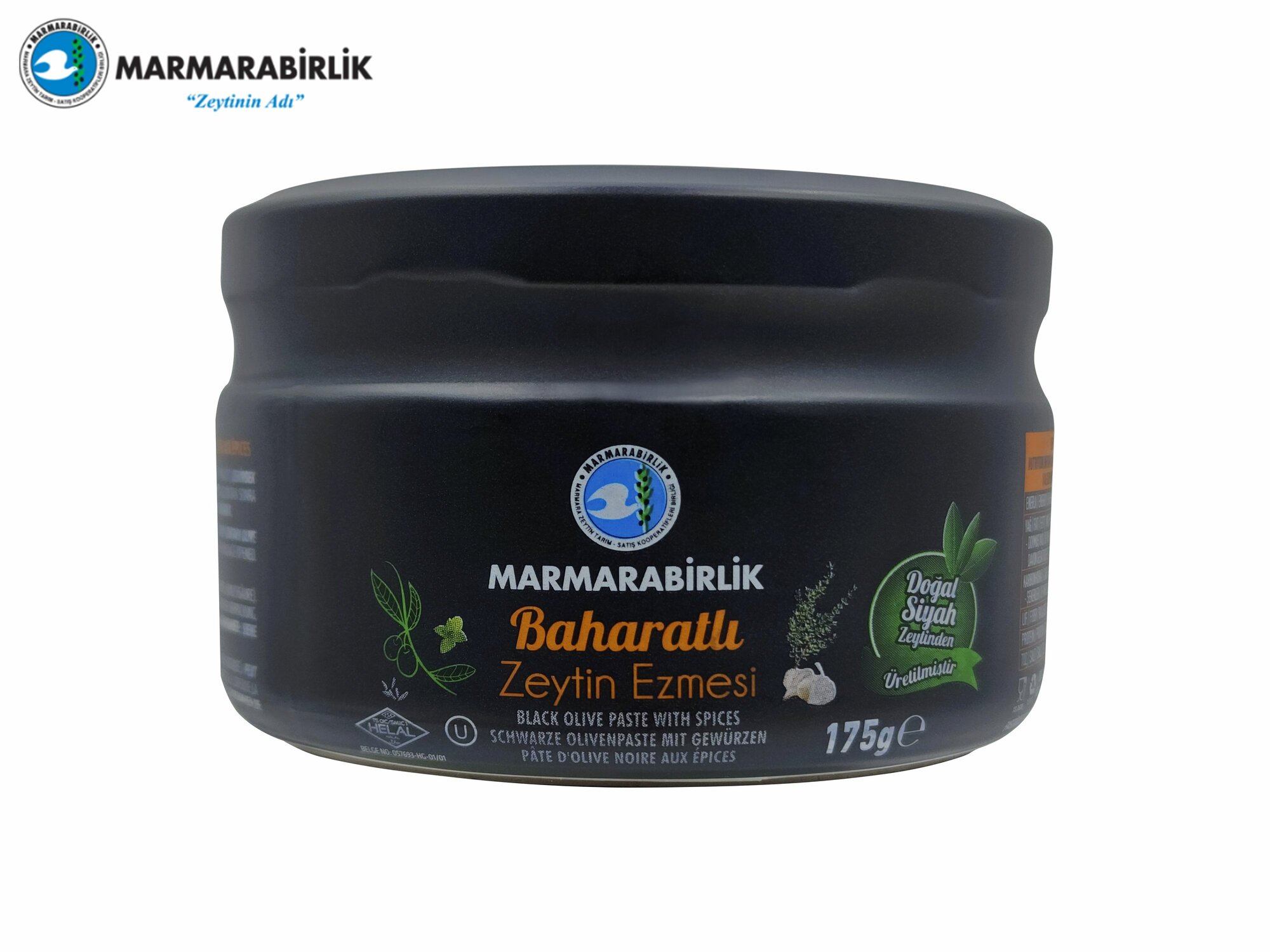 Паста из натуральных черных маслин с восточными специями, "Marmarabirlik", Baharatli Zeytin Ezmesi, 175гр. Турция
