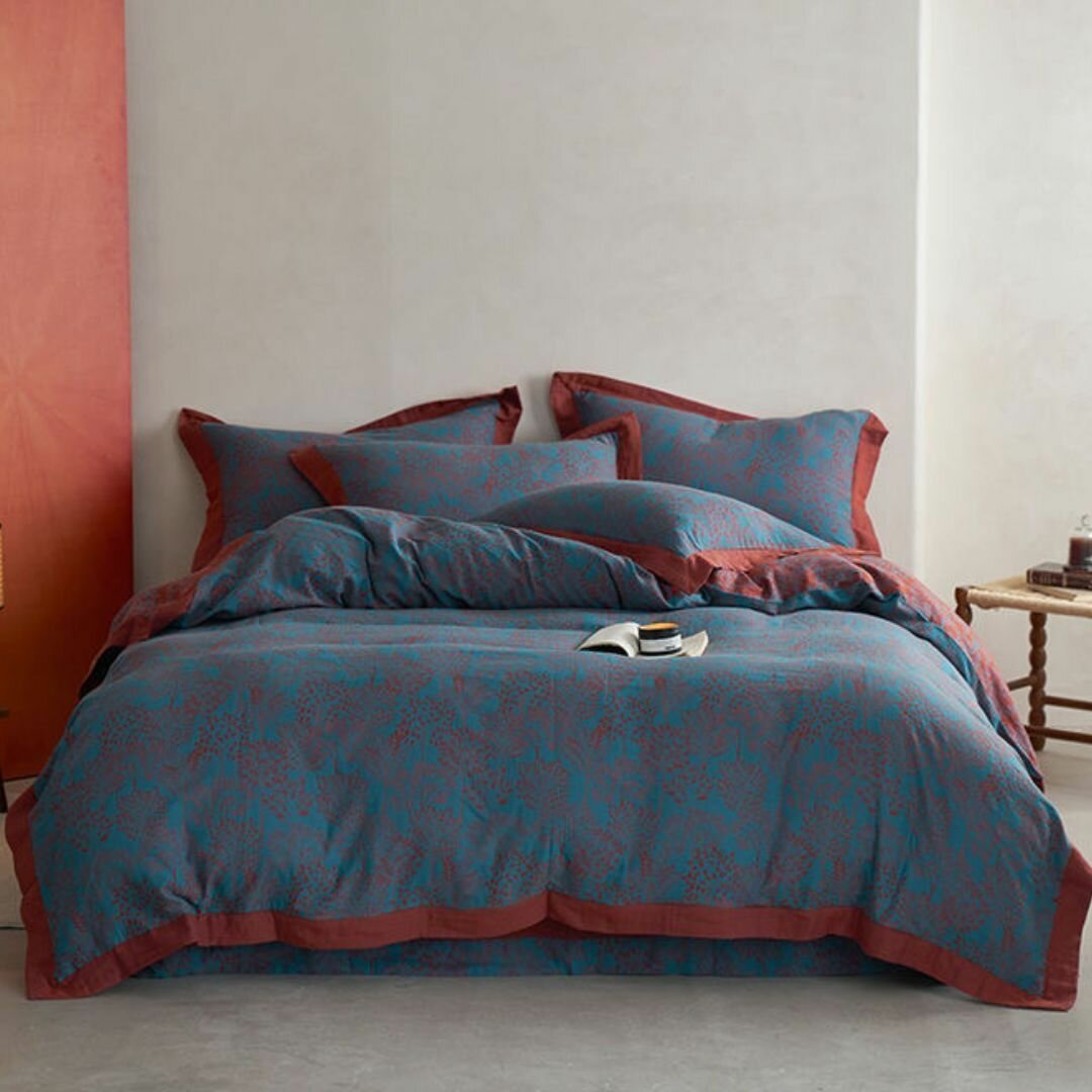 Постельное бельё Pantera Home "Muslin collection", двуспальное, хлопок, муслин, синее/бордовое