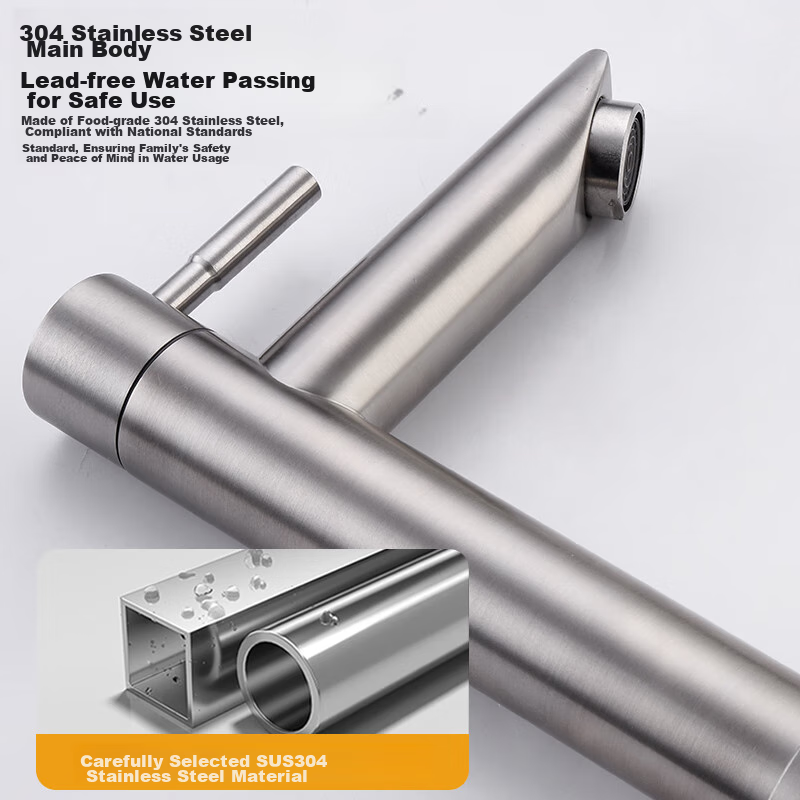 KEGOO K01035 Single Cold Water Faucet, Basin, Washbasin Faucet, 304 Stainless Steel, without Inlet Pipe