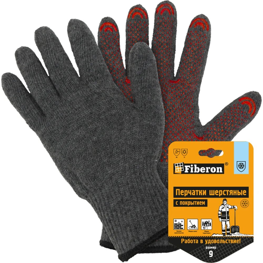 Fiberon Перчатки вязаные шерстяные с начесом с точкой ПВХ 142432