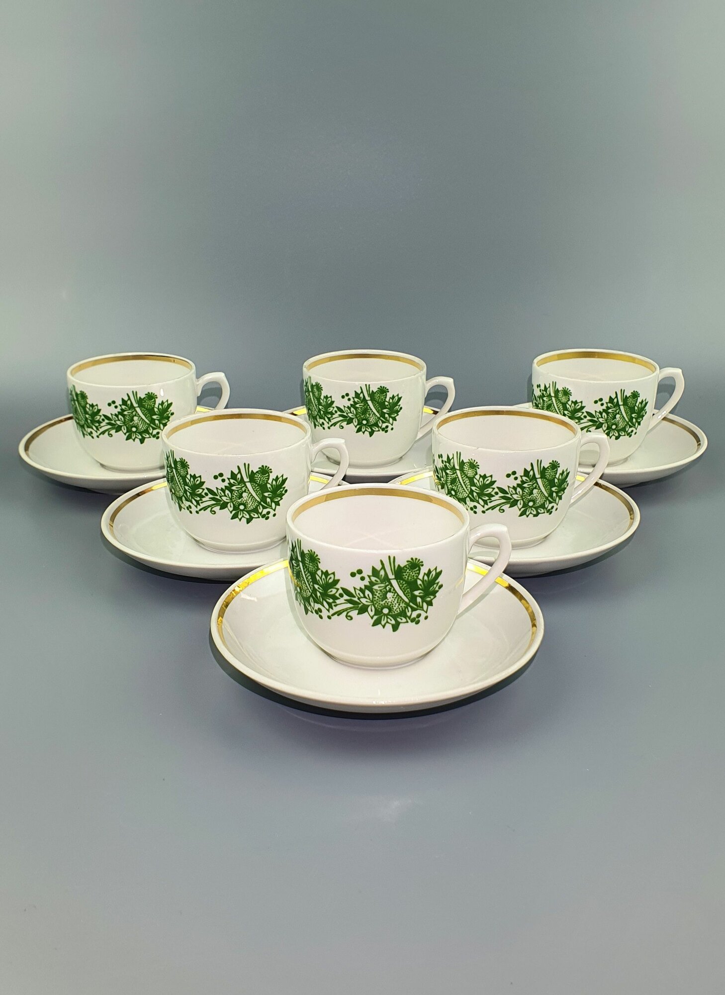 Кофейный сервиз на 6 персон, СССР, фарфор, ДФЗ Вербилки, Дмитровский фарфоровый завод ДФЗ Вербилки, 1970-1990 гг