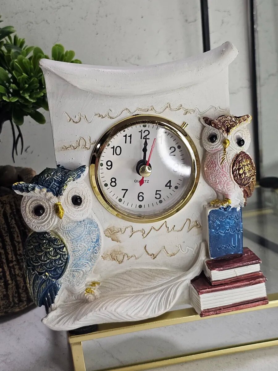 Часы настольные две совы статуэтка 13×12 см подарок учителю