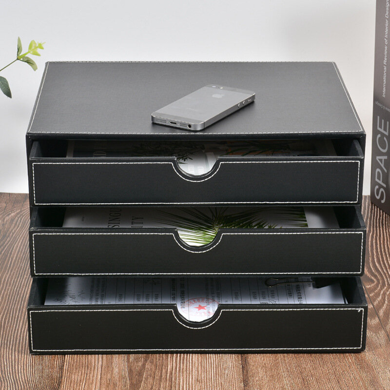 Настольный шкаф Everything goes well, кожаный, для хранения файлов, черный, 33x25x18 см