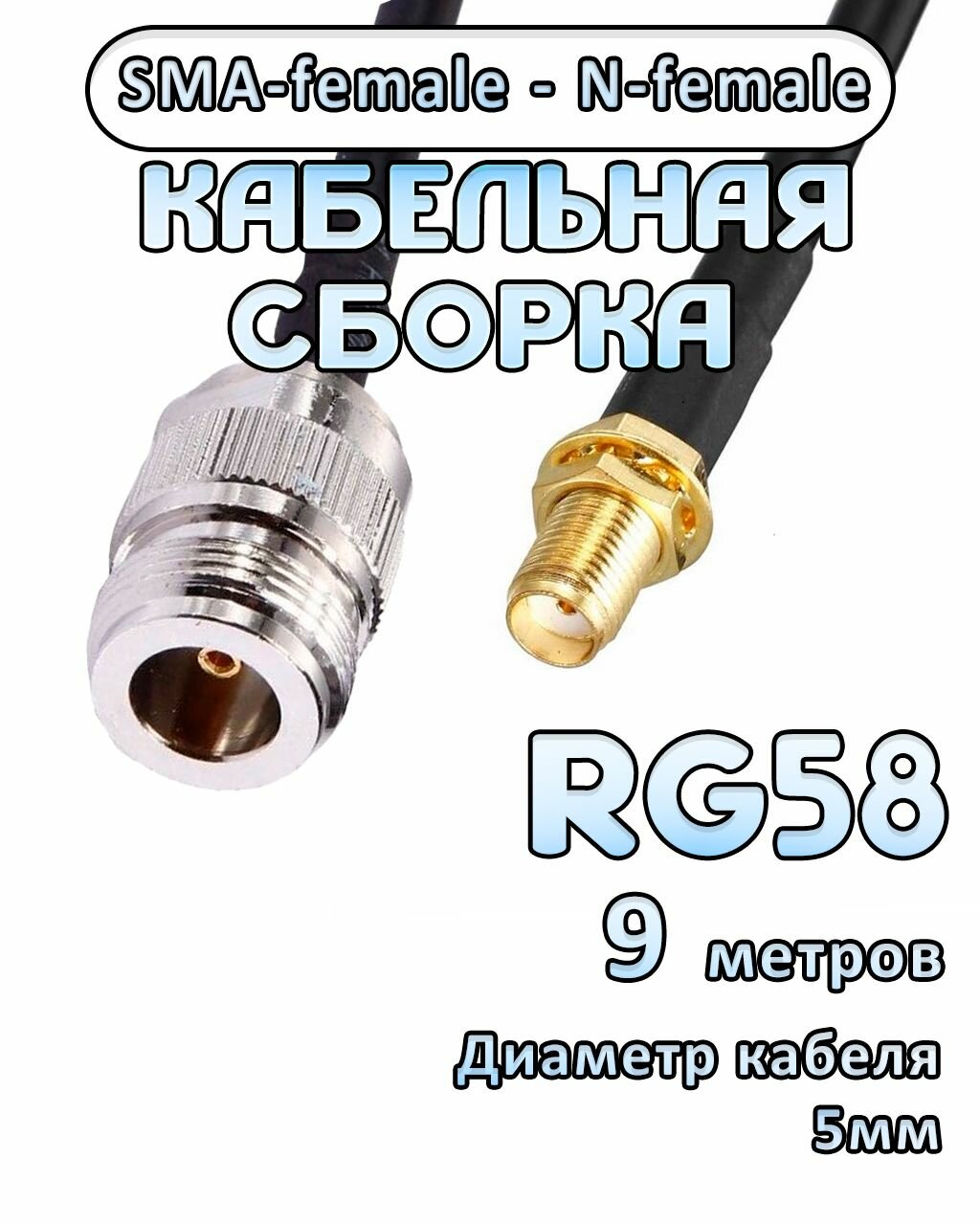 Кабельная сборка RG-58 с разъемами SMA-female - N-female, 9 метров
