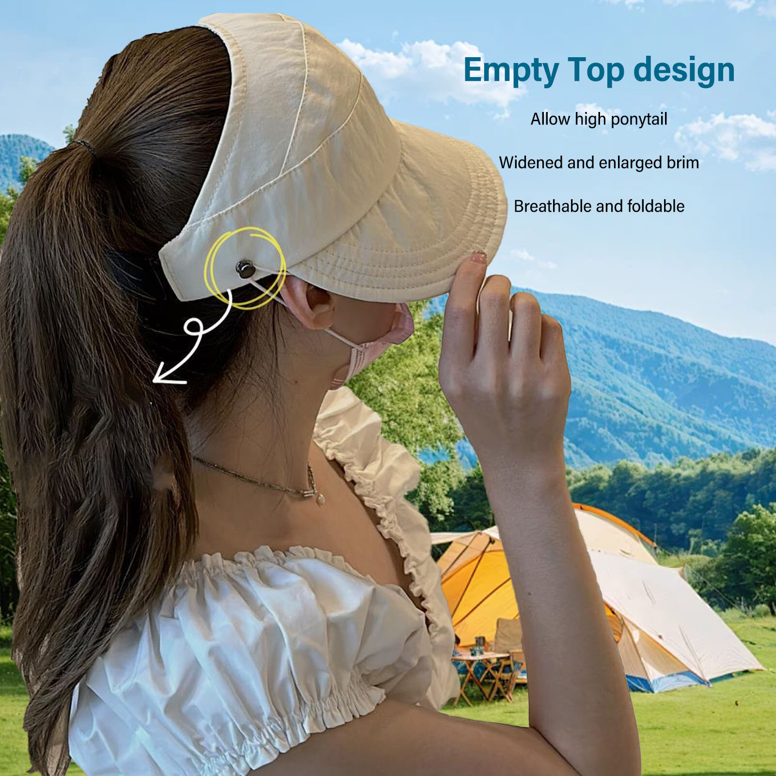 Женская пустая верхняя шляпа от солнца складная регулируемая защита от ультрафиолета большие поля шляпы от солнца для пляжа бежевый