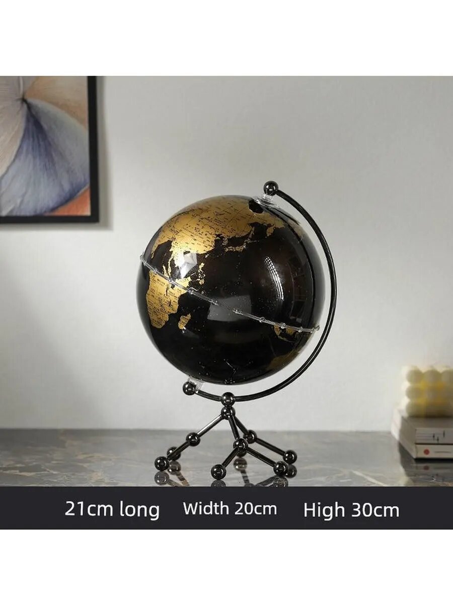 Глобус-шар, черный-золотой, вращающийся, декор