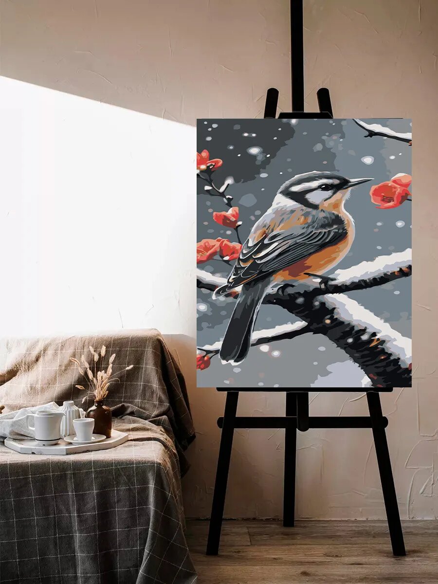 Картина по номерам Снегири Ветка Зима Птица Животное