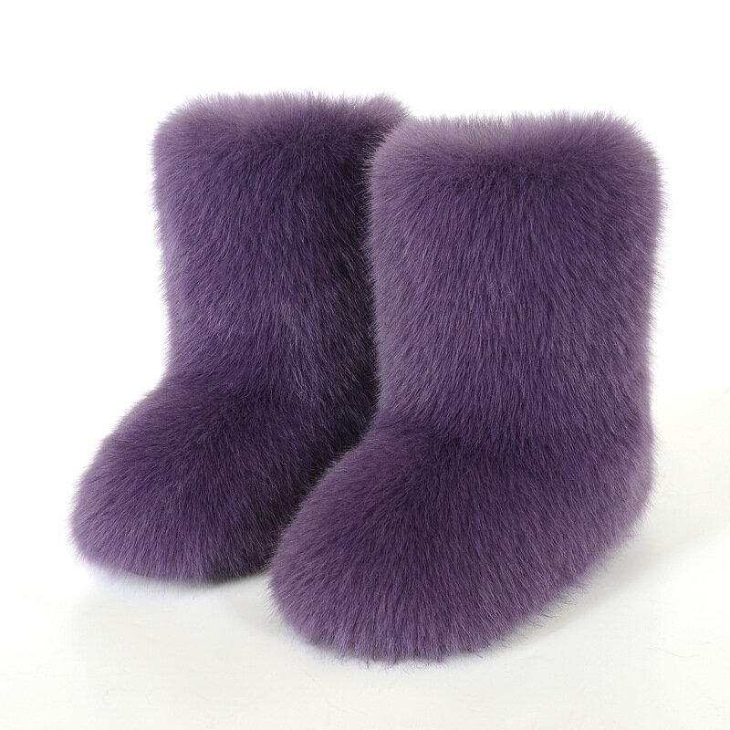 Зимние сапоги из искусственного меха енота и лисы, зимние сапоги Y2K, полусапожки, женские зимние меховые сапоги