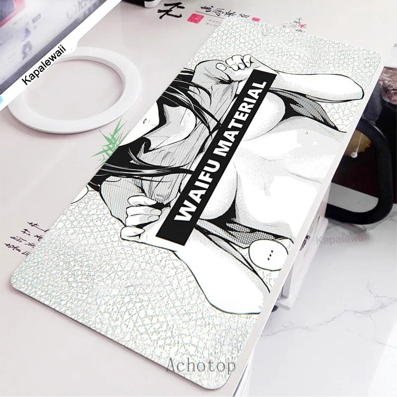 Большой черно-белый игровой коврик для мыши, большой коврик для мыши, компьютерный коврик для мыши, Настольный коврик для клавиатуры, коврик для мыши с аниме девушкой, Настольный коврик 120x50 см, LY007138 (34), 700x400x3mm