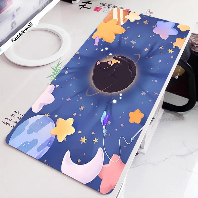 Коврик для мыши Art Moon XXL, игровой коврик для ноутбука, игровой коврик для компьютерных игр, милый Настольный коврик для мыши с клавиатурой, большие игровые коврики 800x300 мм, Cat kawaii, 900x400x2mm