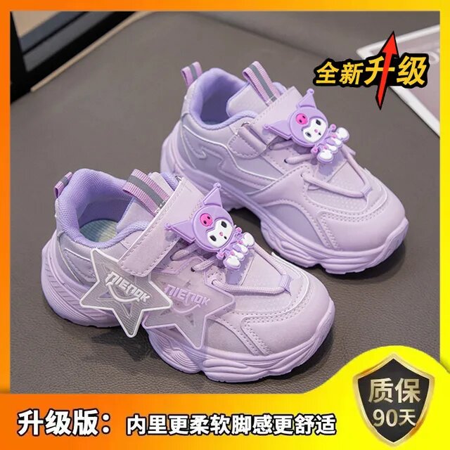 Кроссовки для девочек из аниме Sanrios Kuromi, новые, осенне-зимние, кавайные, детские, мультяшные, кожаные, для отдыха, дышащие, для студентов