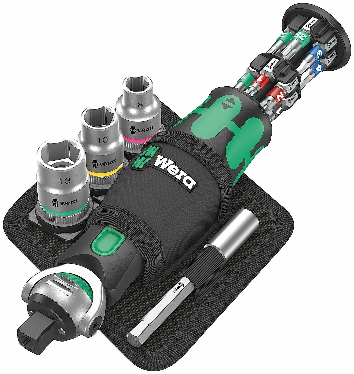 Набор с трещоткой, 18 шт, черный/зеленый, Wera 04281 8009 Zyklop Pocket Set 2