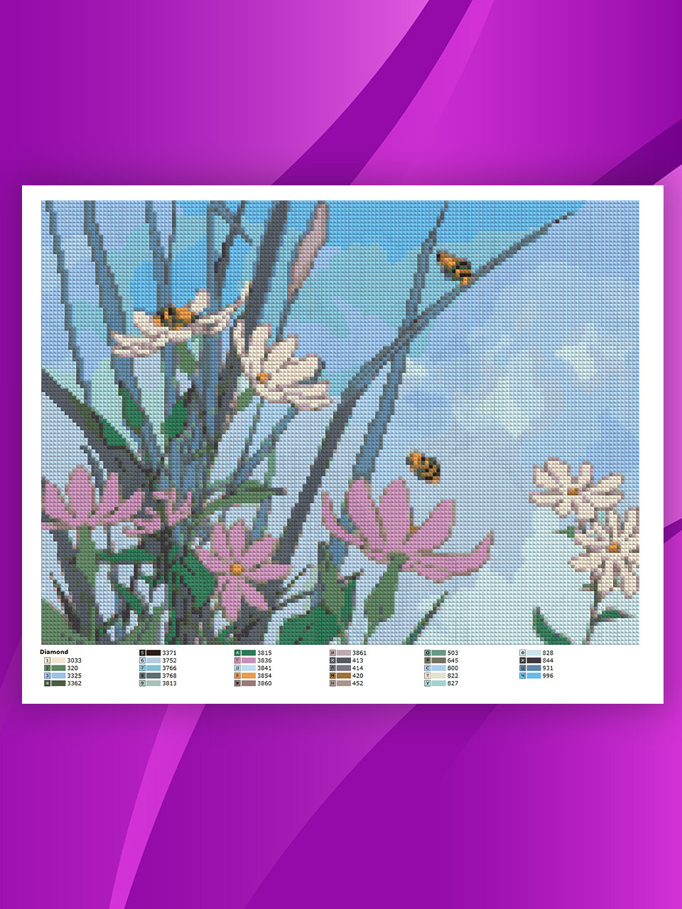 Алмазная мозаика без подрамника - вышивка - Цветы и пчёлки 30 х 40 см