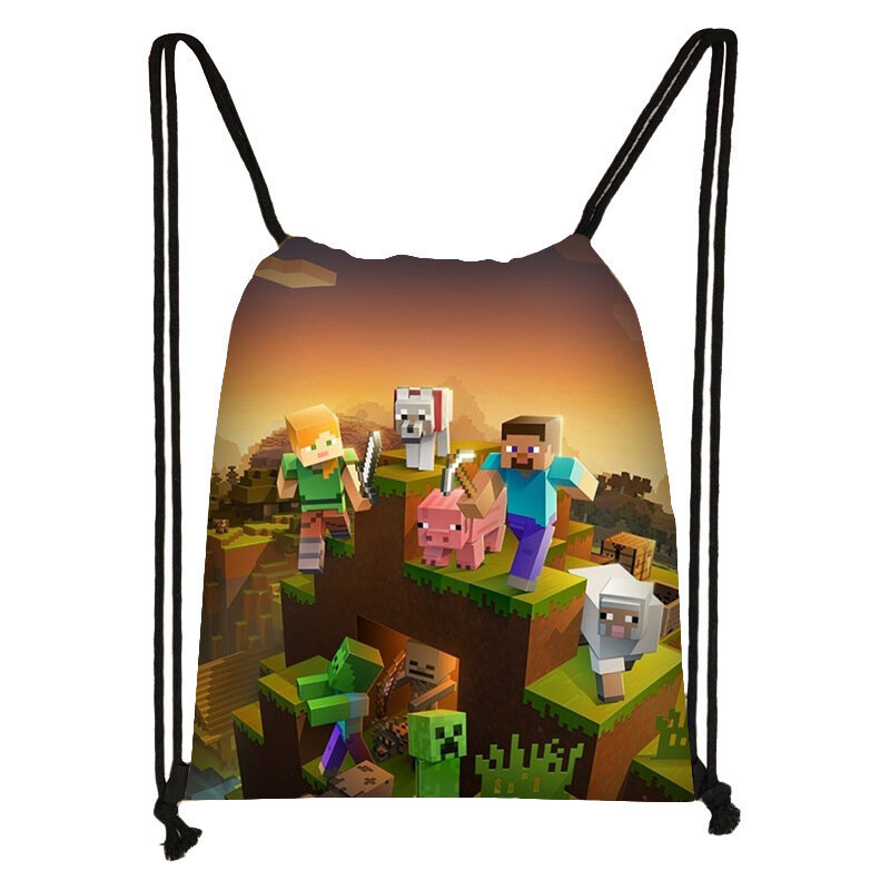 Персонализированная модная сумка для покупок Minecraft, креативная карманная сумка на шнурке, портативная детская уличная студенческая сумка на шнурке, оптовая продажа