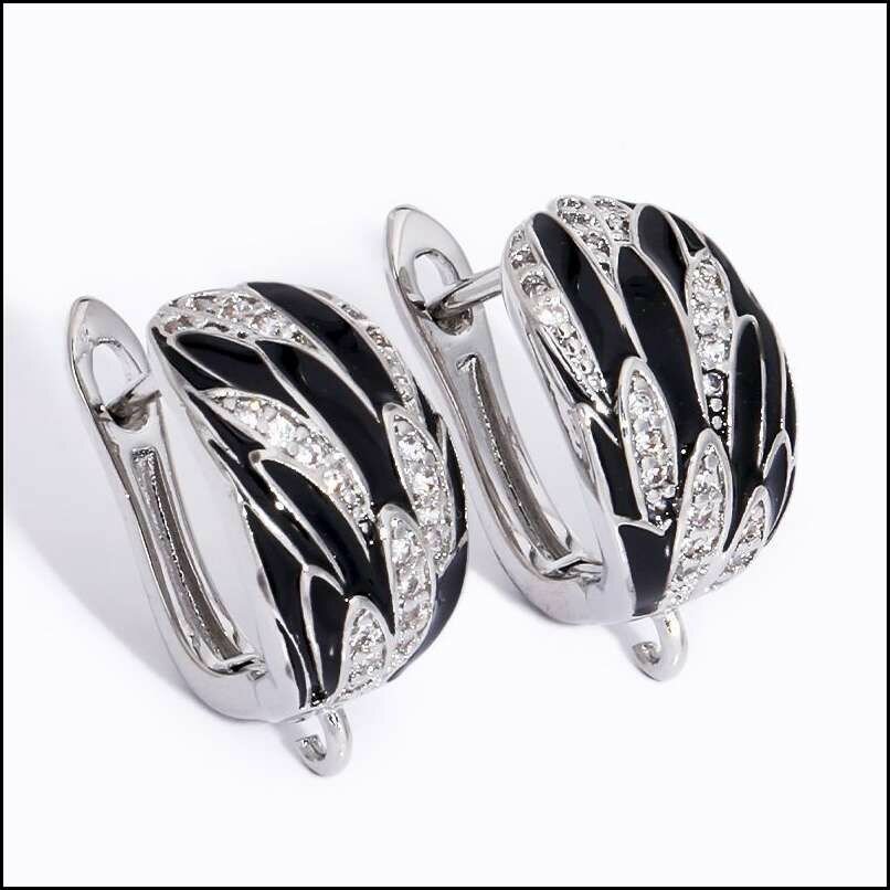 Серьги, для крепления сережек, 19,5х15 мм, 1 пара (2 шт), латунь, английский замок-родий, золото 750 пробы с фианитами11