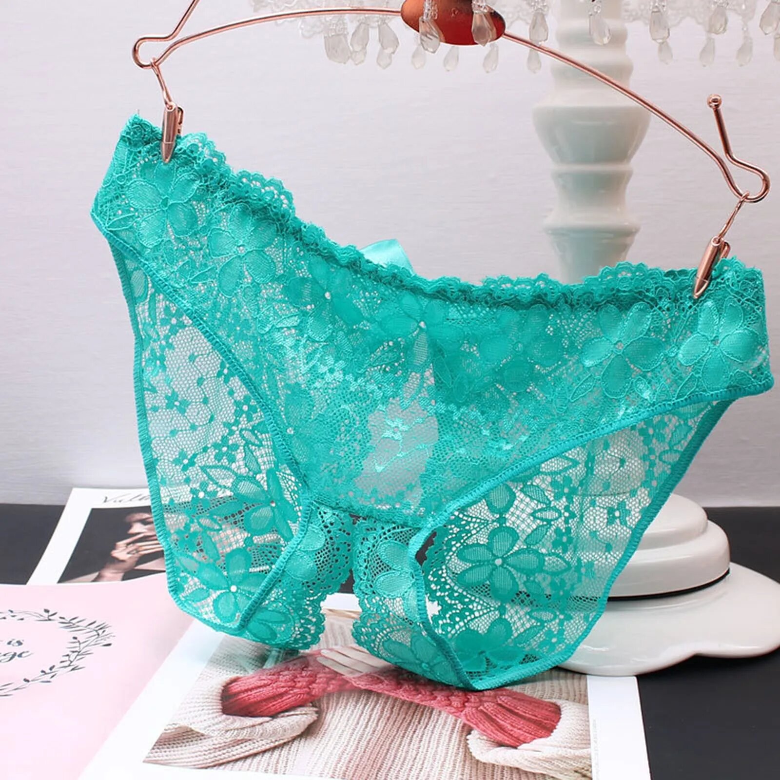 Кружевные сексуальные женские трусы с открытой промежностью, дышащее треугольное нижнее белье, сексуальные трусы больших размеров, эротические треугольные трусики, нижнее белье XL, Green