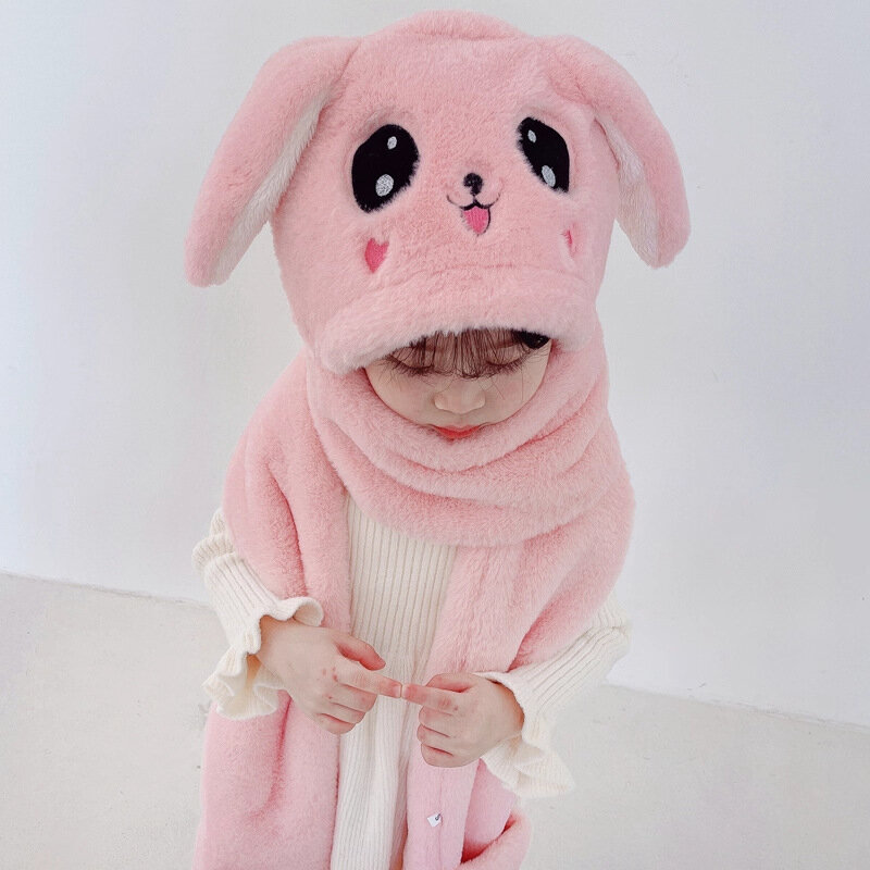 Детская шапка, осенне-зимняя женская шапка и шарф с подвижными ушками кролика, новый милый шарф 2025 года для мальчиков и девочек