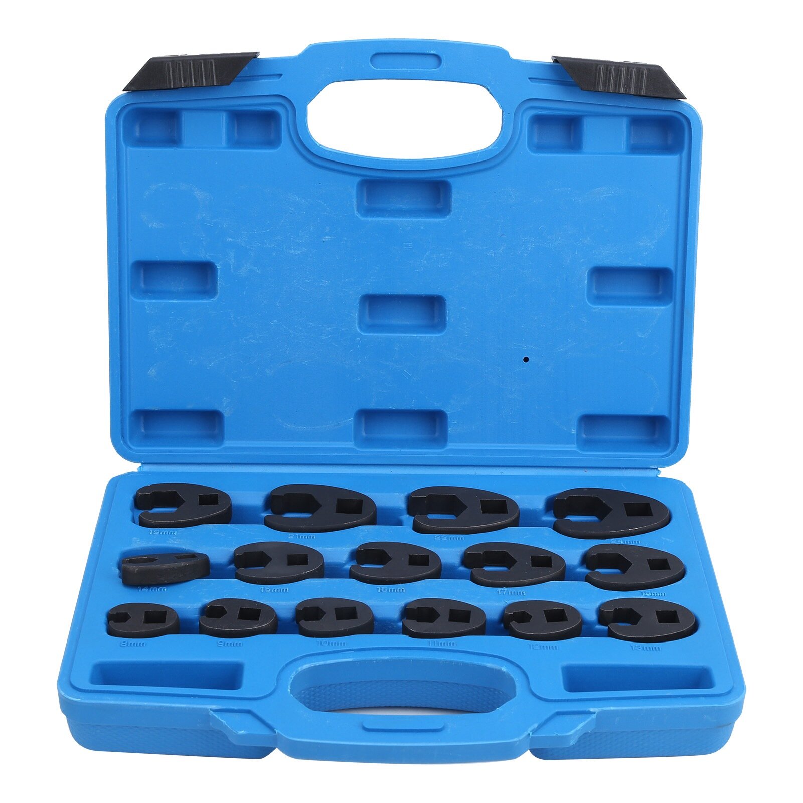 15pcs Flare Nut Wrench 3/8in and 1/2in Drive Open End Crowfoot Spanner 8-24mm Cr Mo Steel