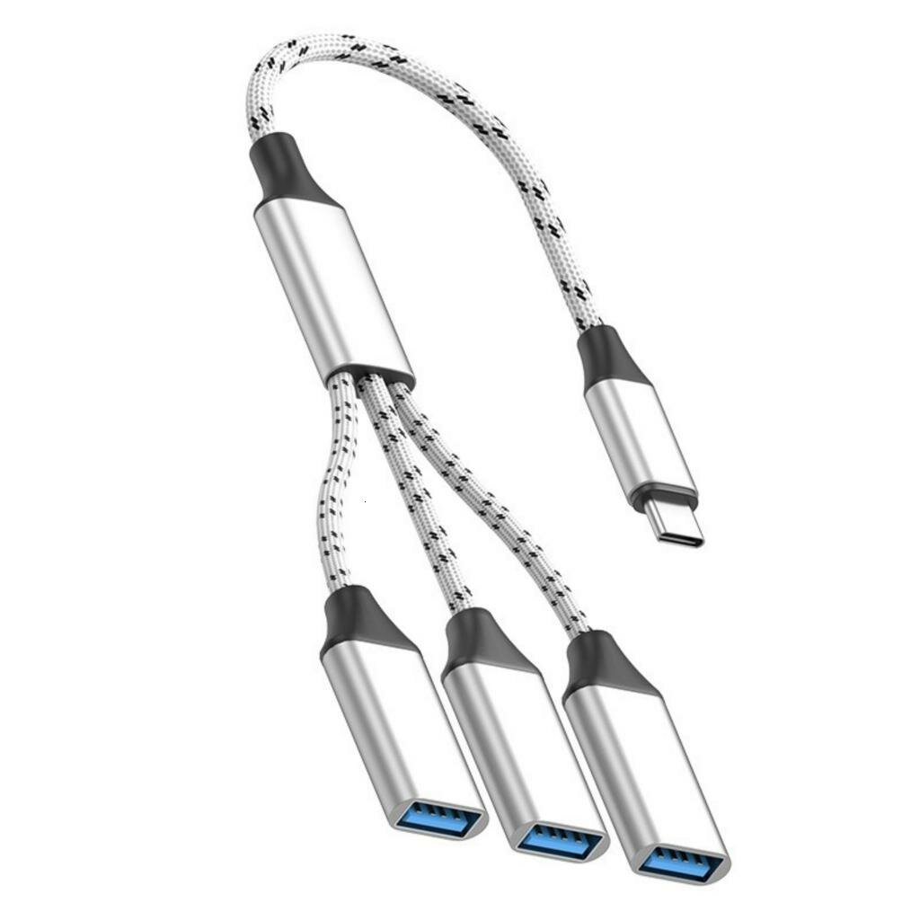 Кабели-адаптеры otg для док-станции typec-3 usb2.0-typec с серебристой оплеткой