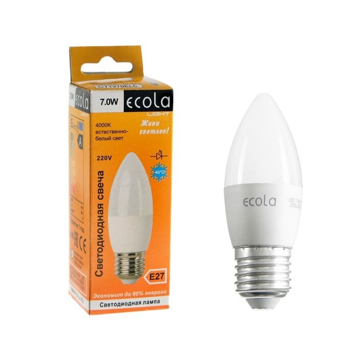 Лампа светодиодная Ecola Light candle LED, 7 Вт, E27, 4000 K, 103x37мм C7TV70ELC