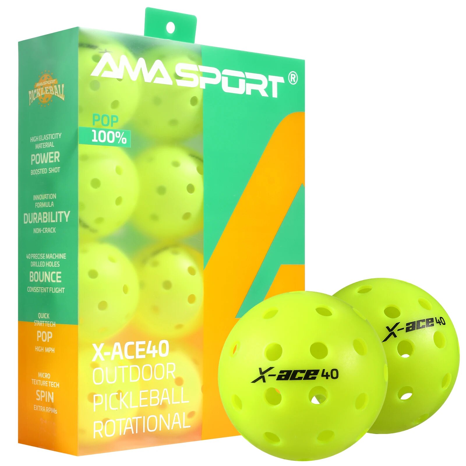 Amasport X-ACE 40 Outdoor Pickleball RT40-12YLW