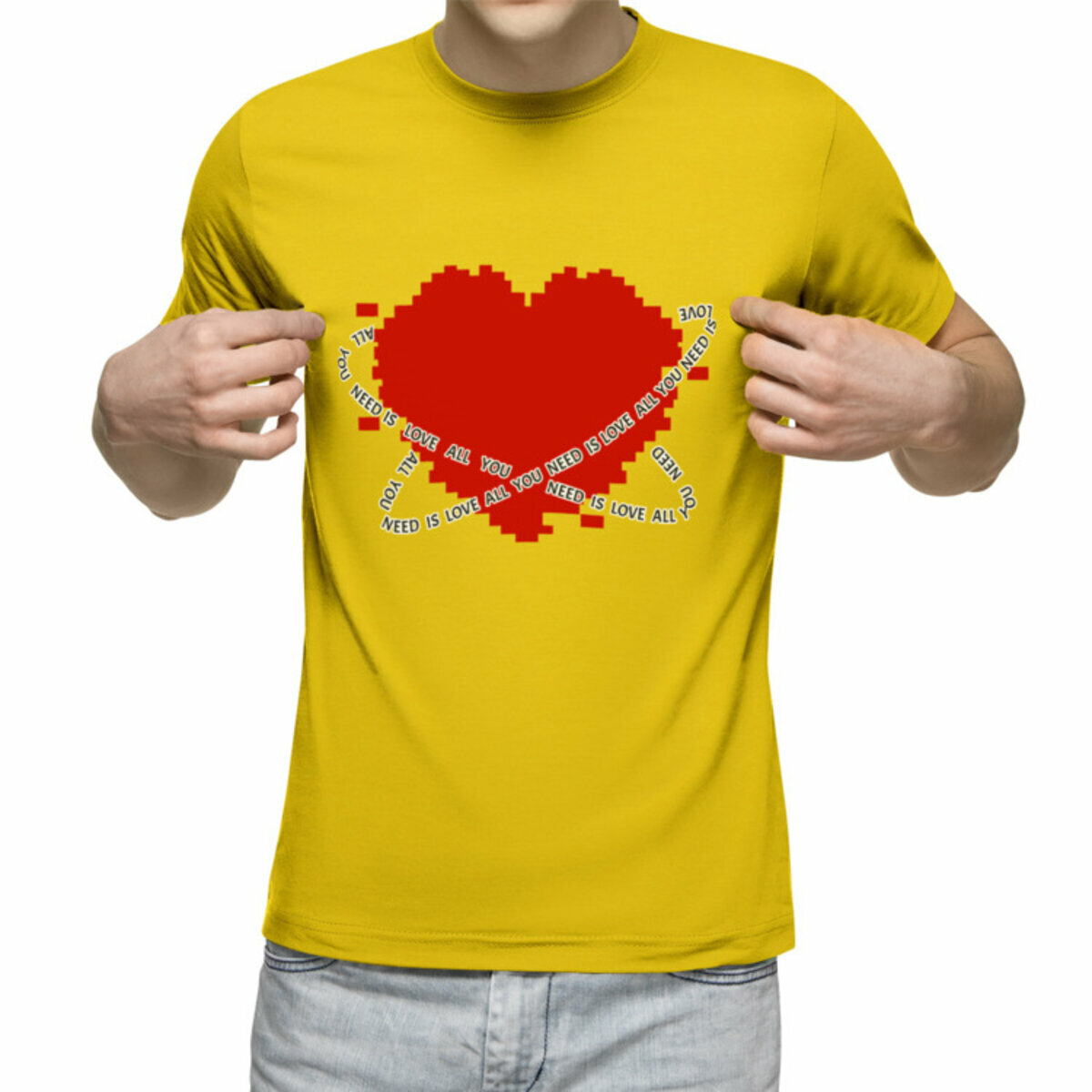Мужская футболка «Cердце подарок любимому all you need is love» (желтый, L)