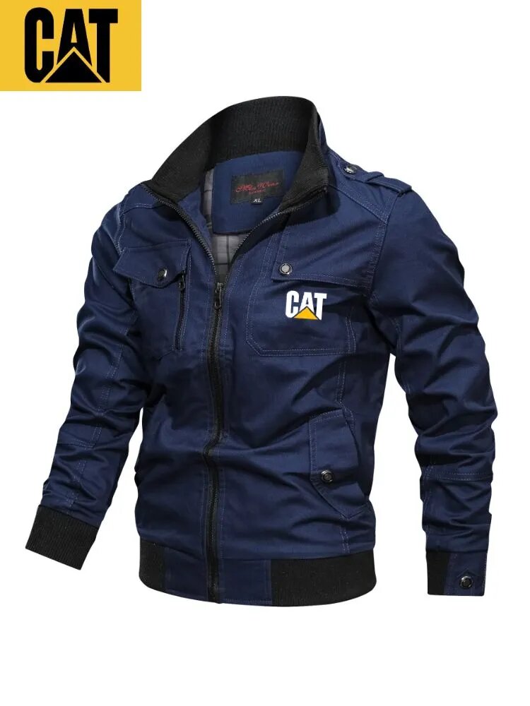 Куртка Caterpillar Мужская осенняя куртка-полупальто-чистый цвет, легкий хлопок, молнии-карманы, воротник-стойка, унисекс размер