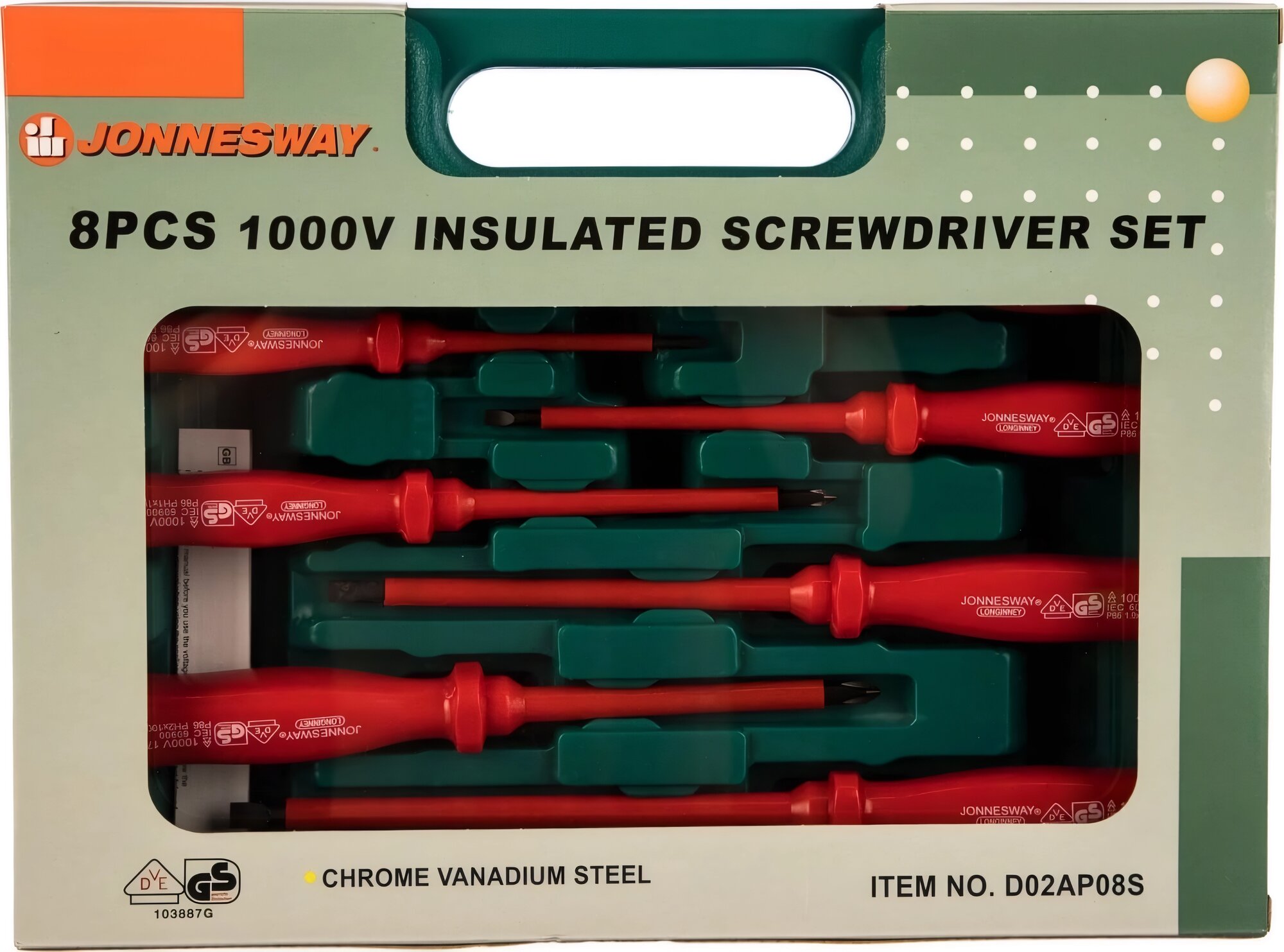Набор диэлектрических отверток Jonnesway D02AP08S
