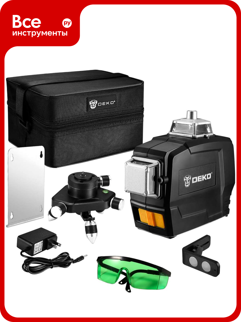 Построитель лазерных плоскостей DEKO DKLL12PG1 (3х360, зеленый луч) 065-0278