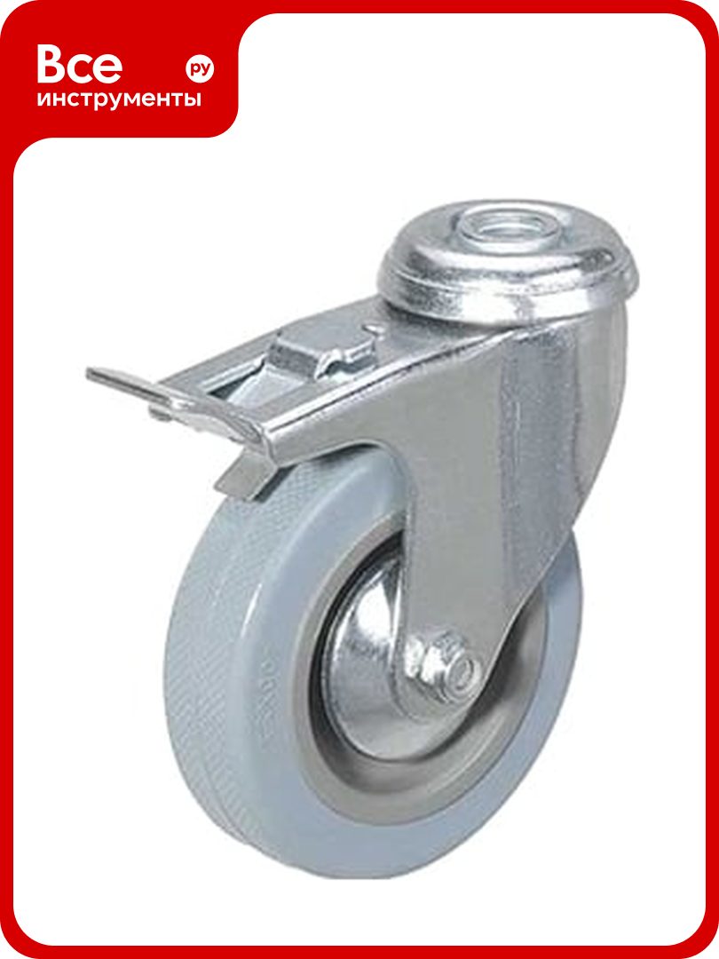 Колесо аппаратное поворотное под болт с тормозом SChgb 42 TOR 1003261, резиновая контактная часть