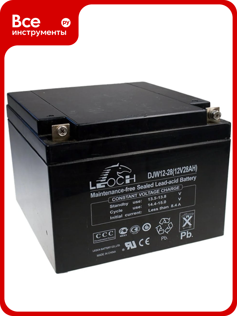 Аккумулятор для ИБП Leoch DJW12-28, 12В, 28Ач, AGM, обратная полярность, размеры 166.5x175x125 мм, вес 8.4 кг, Т3/Т12