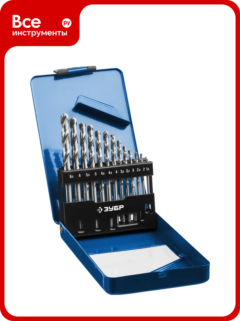 Набор сверл по металлу ЗУБР Проф-А 13 шт, 1.5-6.5 мм, сталь Р6М5 29625-H13