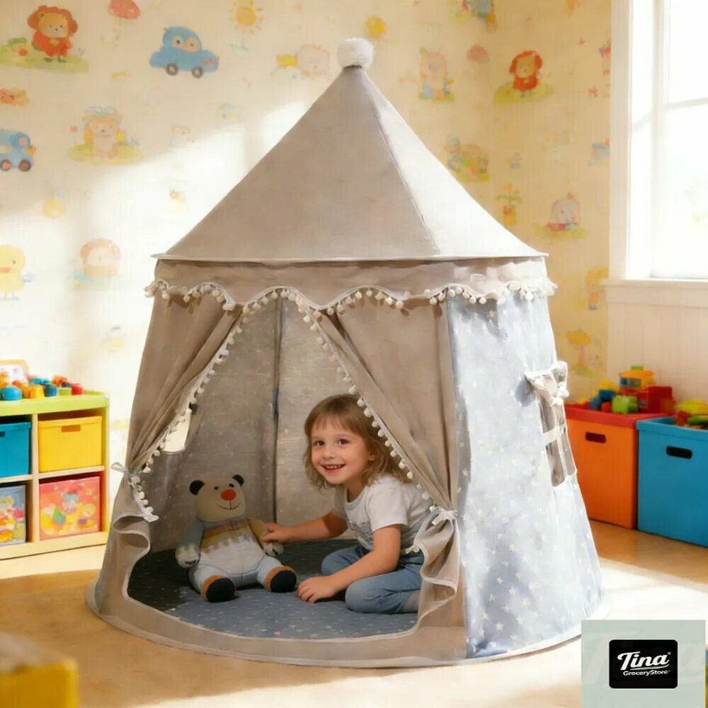 Детская палатка "Серые звёзды", серый/бежевый, безопасная, лёгкая сборка