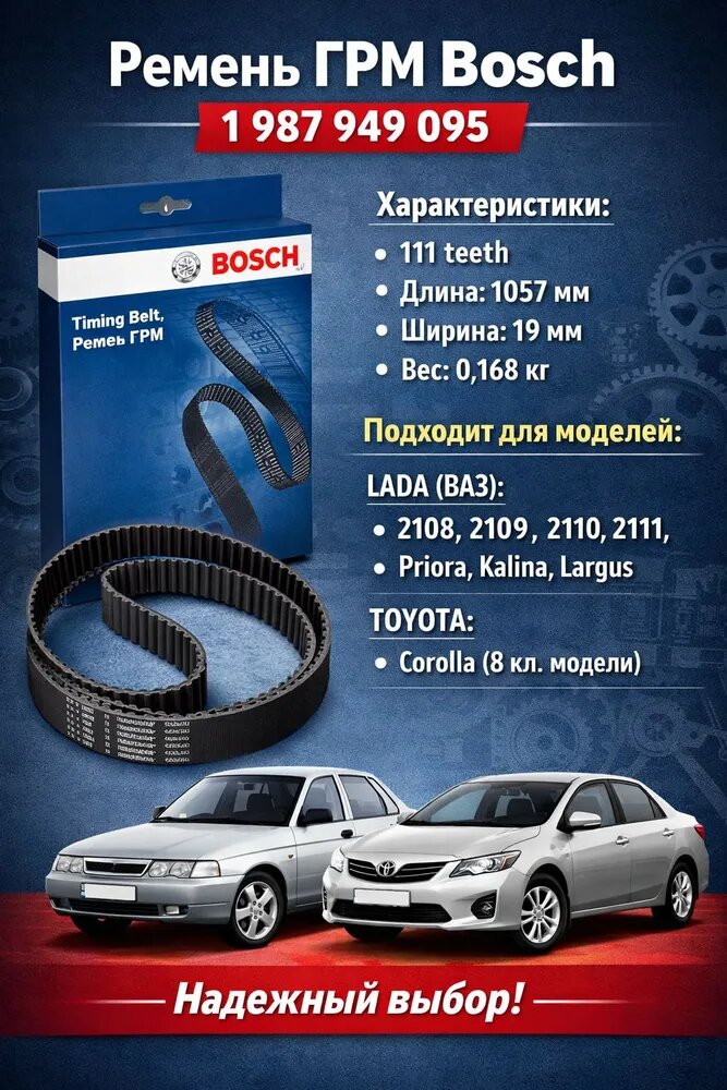 Ремень ГРМ Bosch 1987949095 для ВАЗ 2108, 2109, 2110, Samara, Kalina