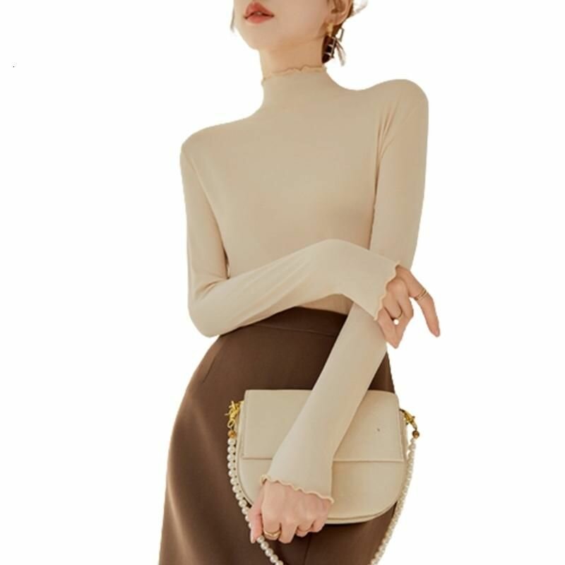 Женская удлиненная футболка с высоким воротником, Цвет - M