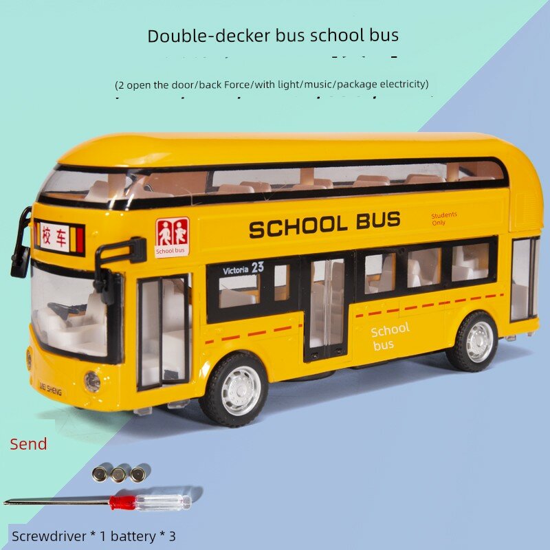 Желтый металлический двухэтажный школьный автобус-школьный автобус с звуком и светом для детей