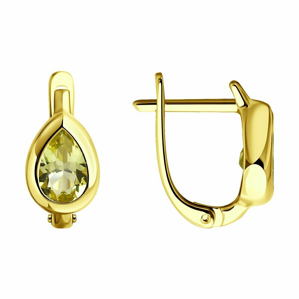 Серьги, желтое золото, 585 проба, кварц