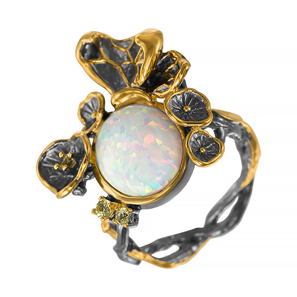 Кольцо, серебро, 925 проба, опал, перидот