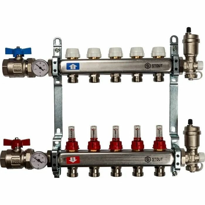 Коллектор в сборе с расходомерами STOUT 5 вых.