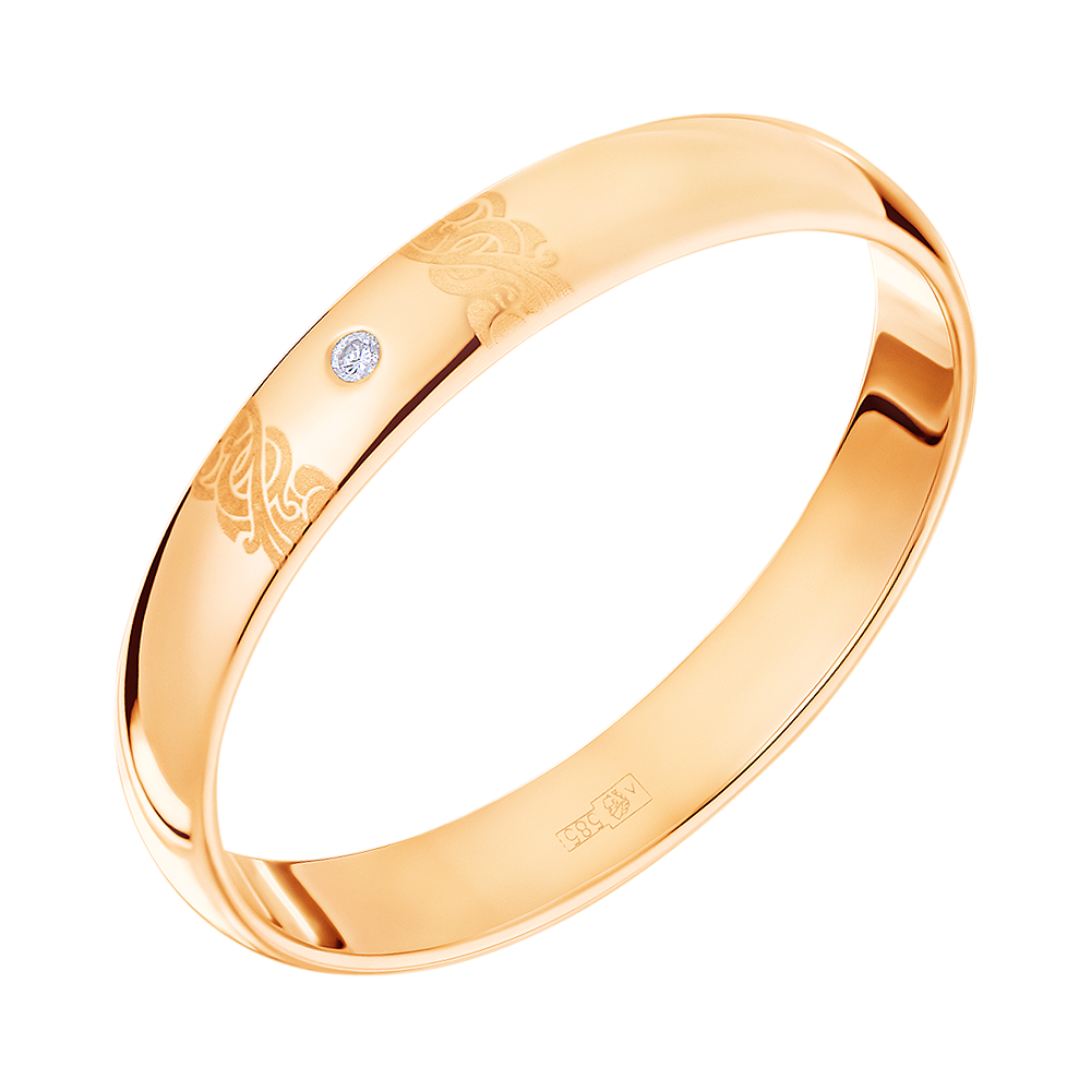 Кольцо обручальное, красное золото, 585 проба, бриллиант