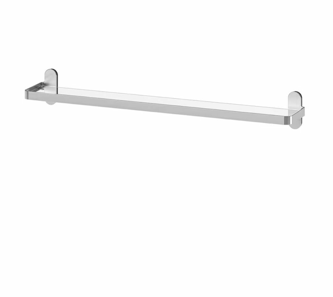 Держатель, полочка для ванной комнаты, стеклянная со Икеа, Brogrund 67x11 см, со стальным каркасом