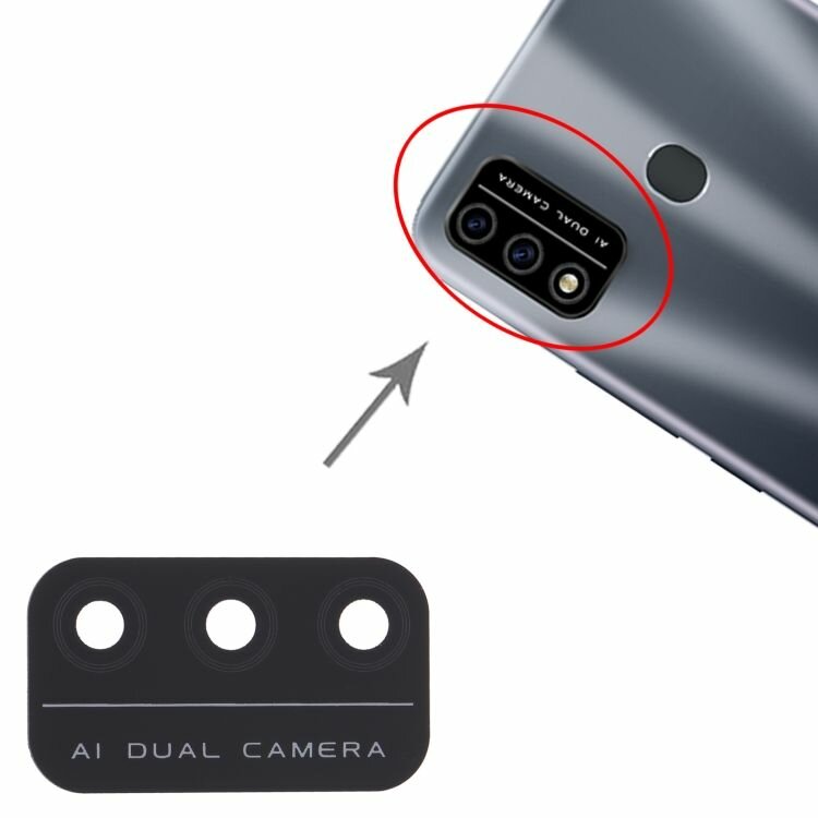 Стекло задней камеры для Itel A48 Черное - для замены