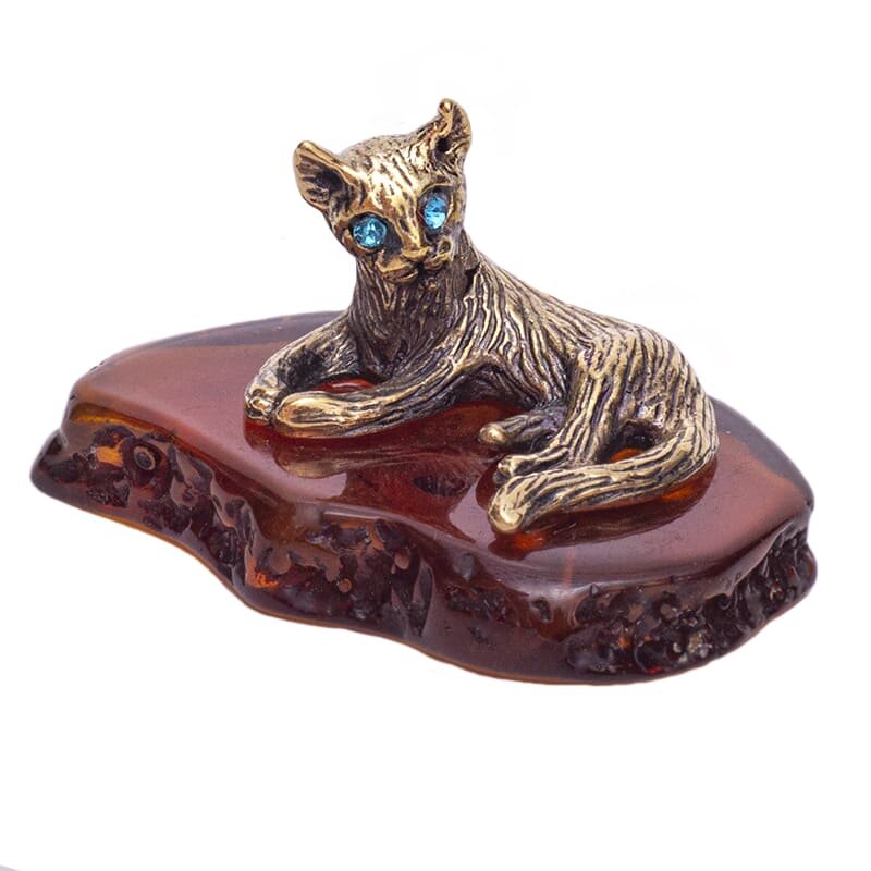 Статуэтка коллекционная на натуральном янтаре со стразами Котенок 4 см