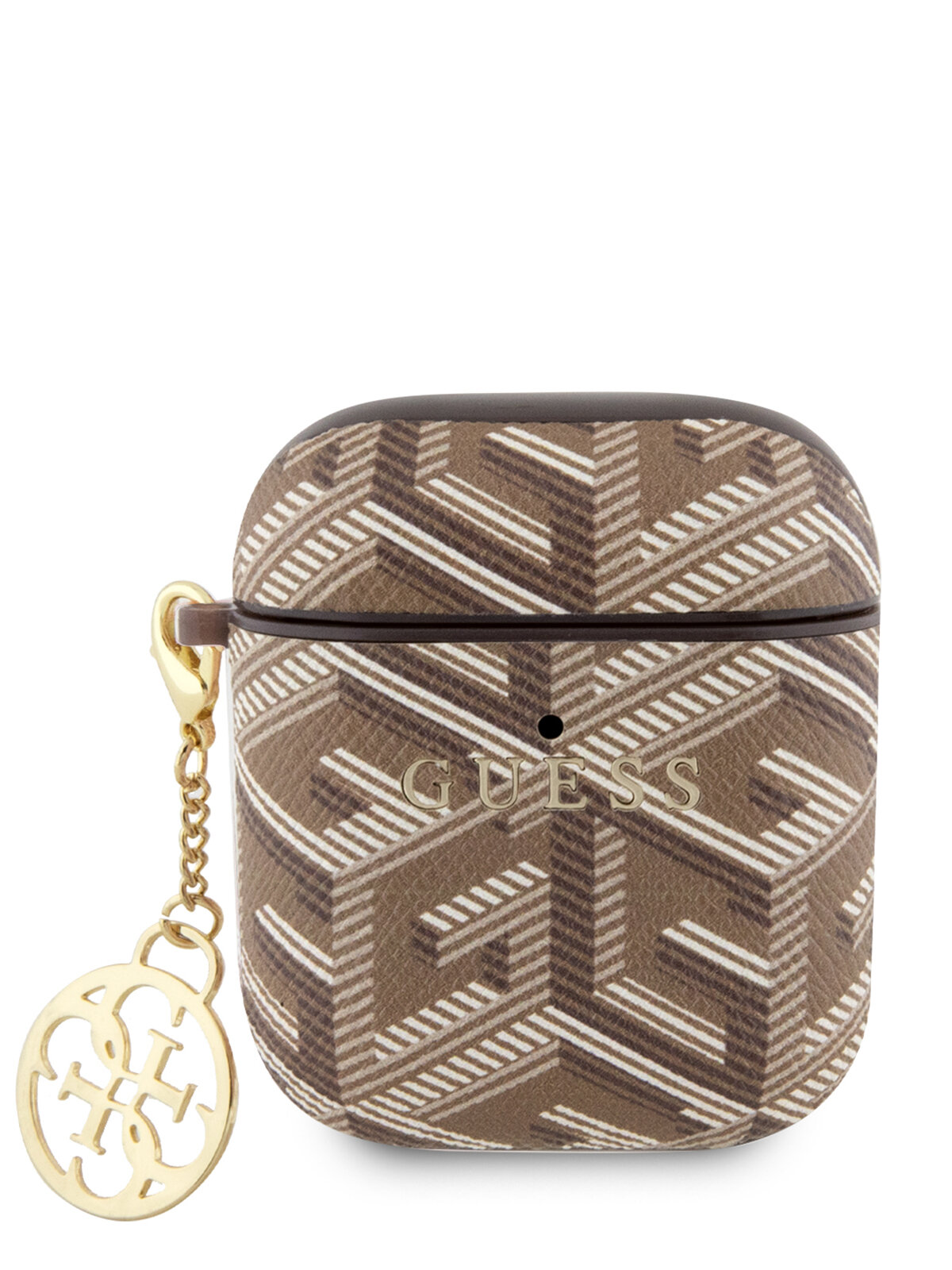 Guess для Airpods 1/2 чехол PU leather G CUBE with metal logo and Charm Brown