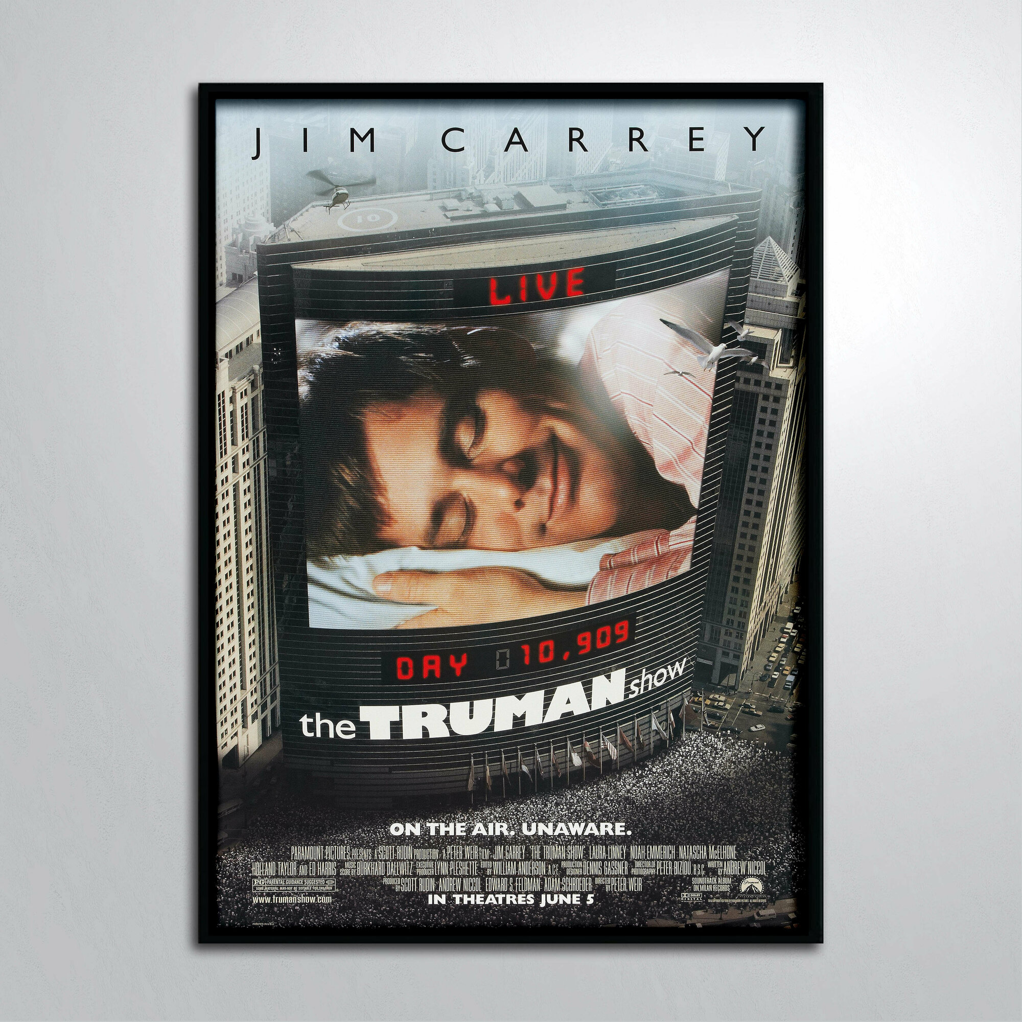 Постер без рамы/Шоу Трумана Джим Керри Экран The Truman Show (А2/420х594)