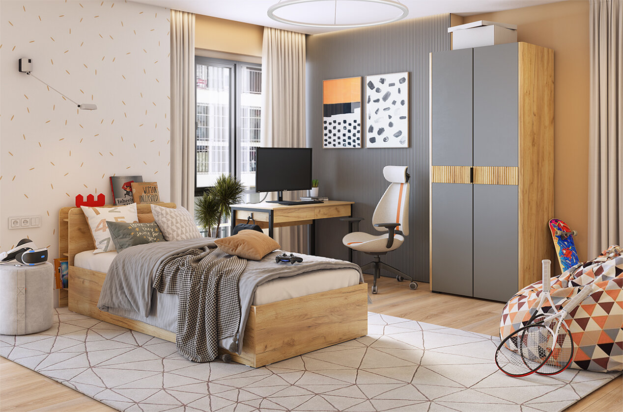 Модульный комплект детской мебели "Адам К1", Дуб крафт золотой/графит, Mebelson