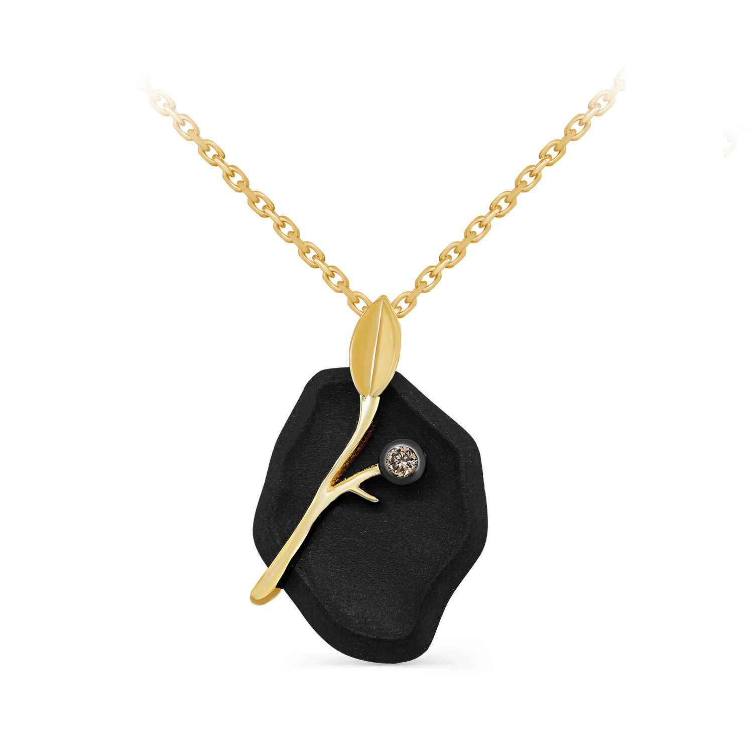 Колье, желтое золото, 585 проба, фарфор, бриллиант