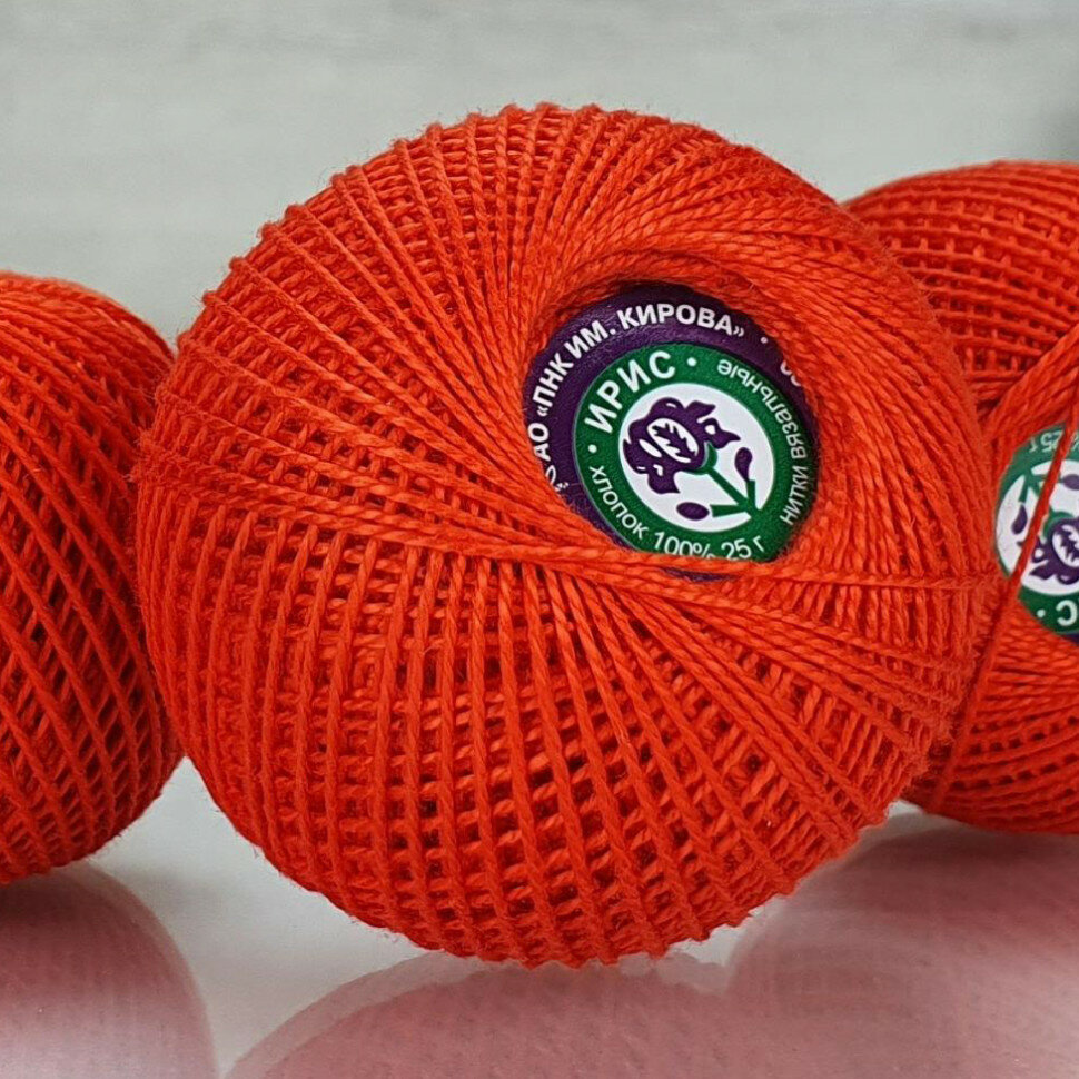 Нитки вязальные "Ирис" 25г, хлопчатобумажные, цвет: 0712 алый, 150м, 7 шт